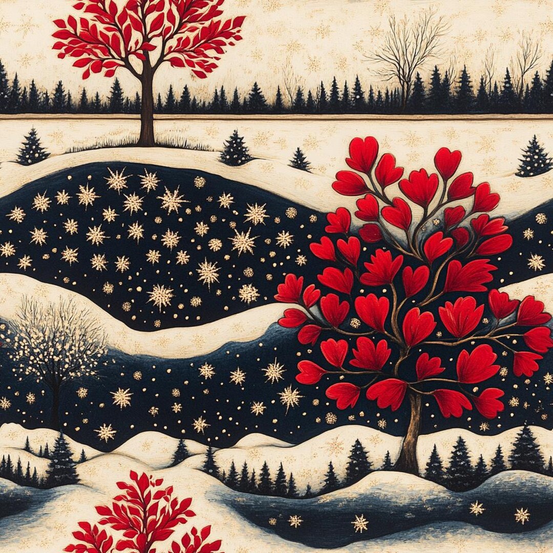 Winter Forest Wrapping Paper Cream Christmas Holiday Gift Wrap Snowy ...