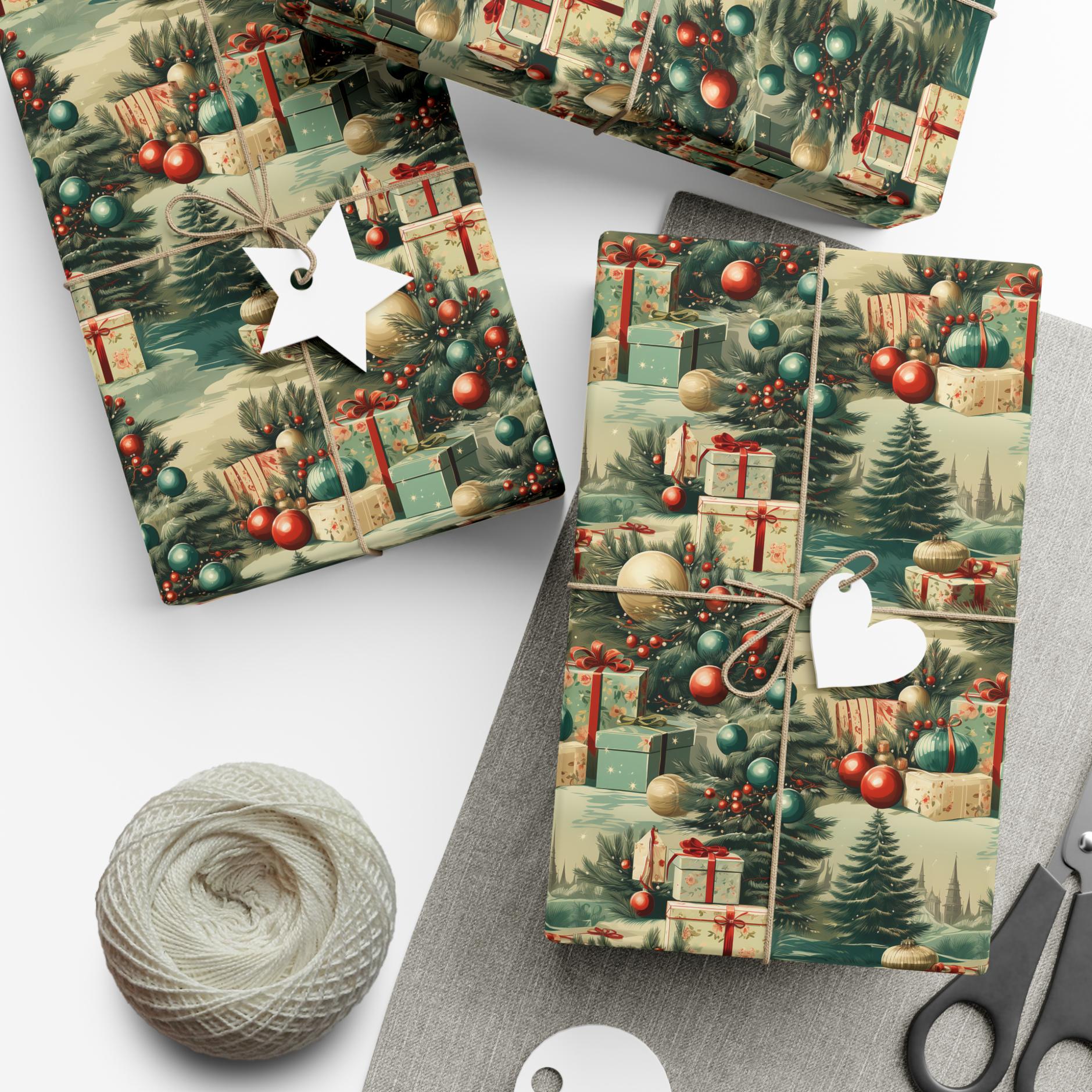 Vintage Christmas Wrapping Paper Holiday Gift Wrap 1940s Retro Pine ...
