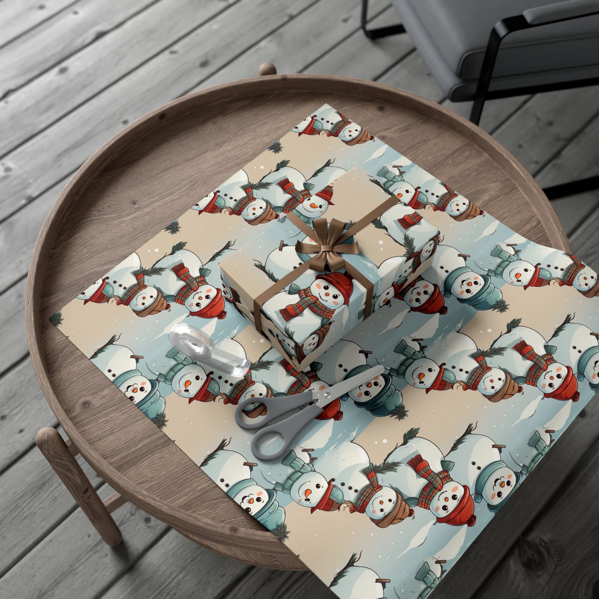 Large Print Cheerful Snowmen Wrapping Paper Adorable Snowman Christmas ...