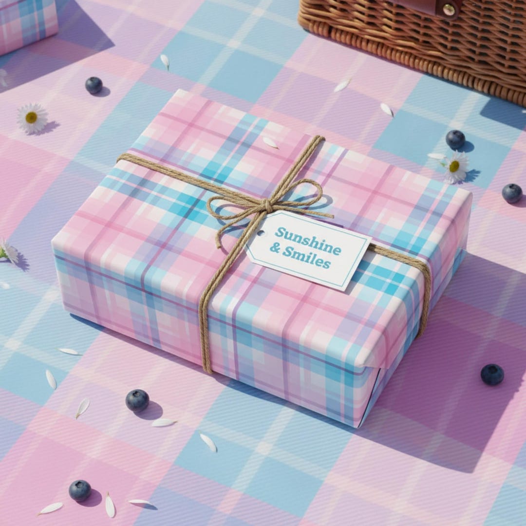 Pink & Blue Plaid Wrapping Paper: Pastel Tartan Gift Wrap - Etsy