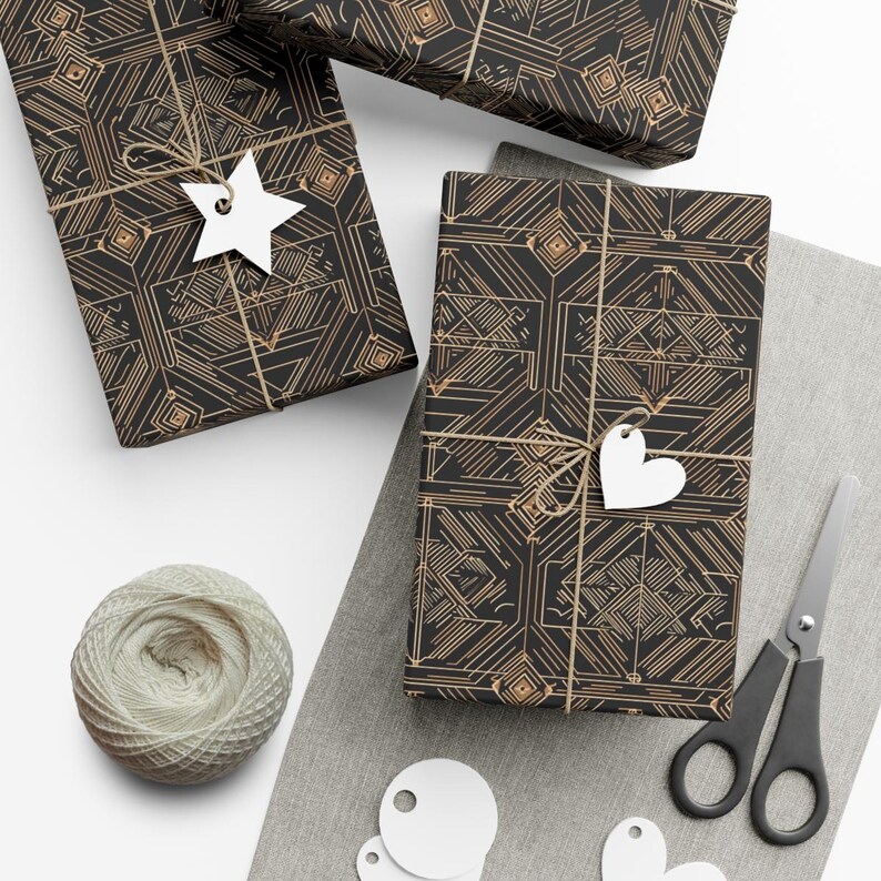 Art Deco Wrapping Paper: Black & Gold Geometric Gift Wrap - Etsy