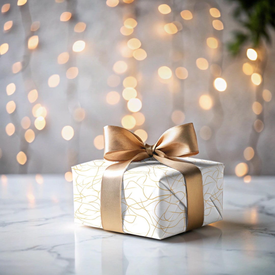 Elegant White & Gold Swirl Gift Wrap: Formal Luxury Paper Roll ...