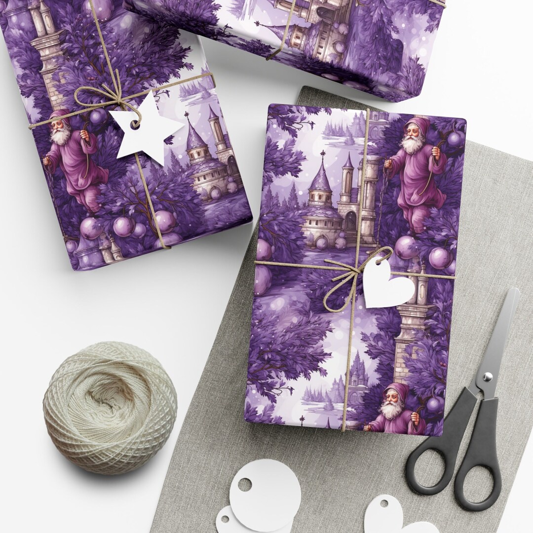 Purple Christmas Wrapping Paper Fairytale Santa Gift Wrap Purple Tree ...