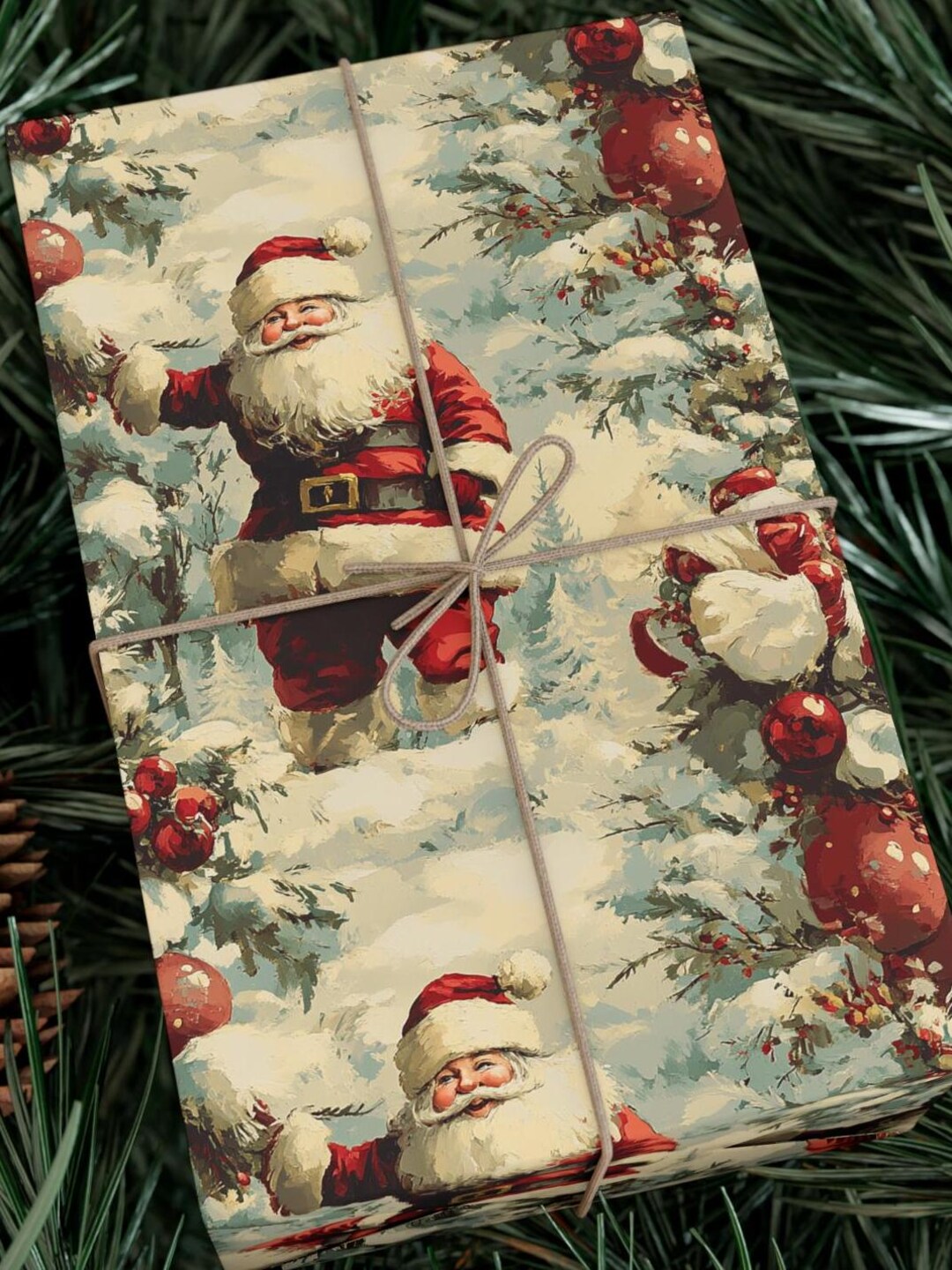 Vintage Santa Claus Wrapping Paper Holiday Gift Wrap Christmas Paper ...