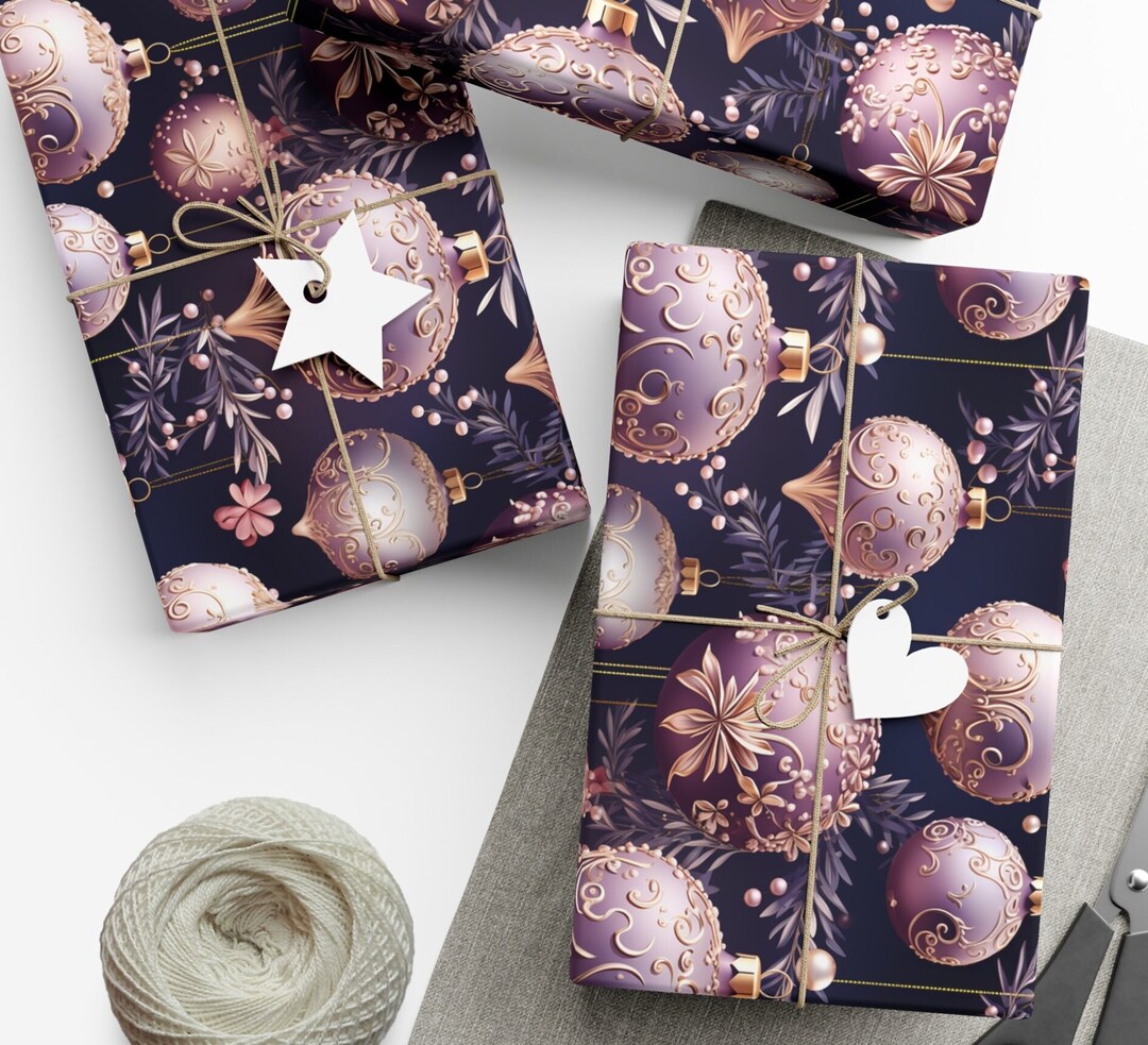 Christmas Wrapping Paper Purple on Purple Gold Royal Purple - Etsy