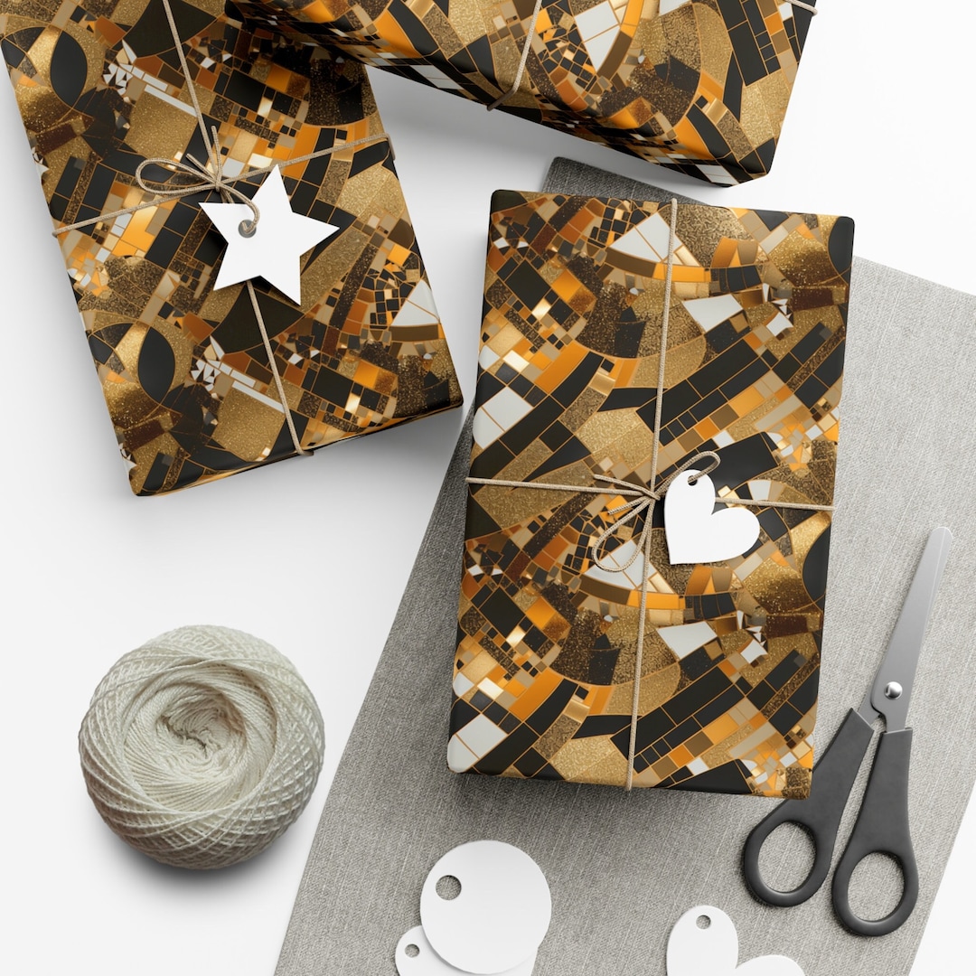 Golden Glitter Mosaic Gift Wrap Graduation Wrapping Paper Bold Black ...