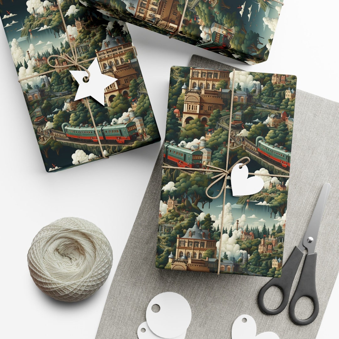 Enchanted Forest Wrapping Paper Train Paper Whimsical Trees Gift Wrap ...