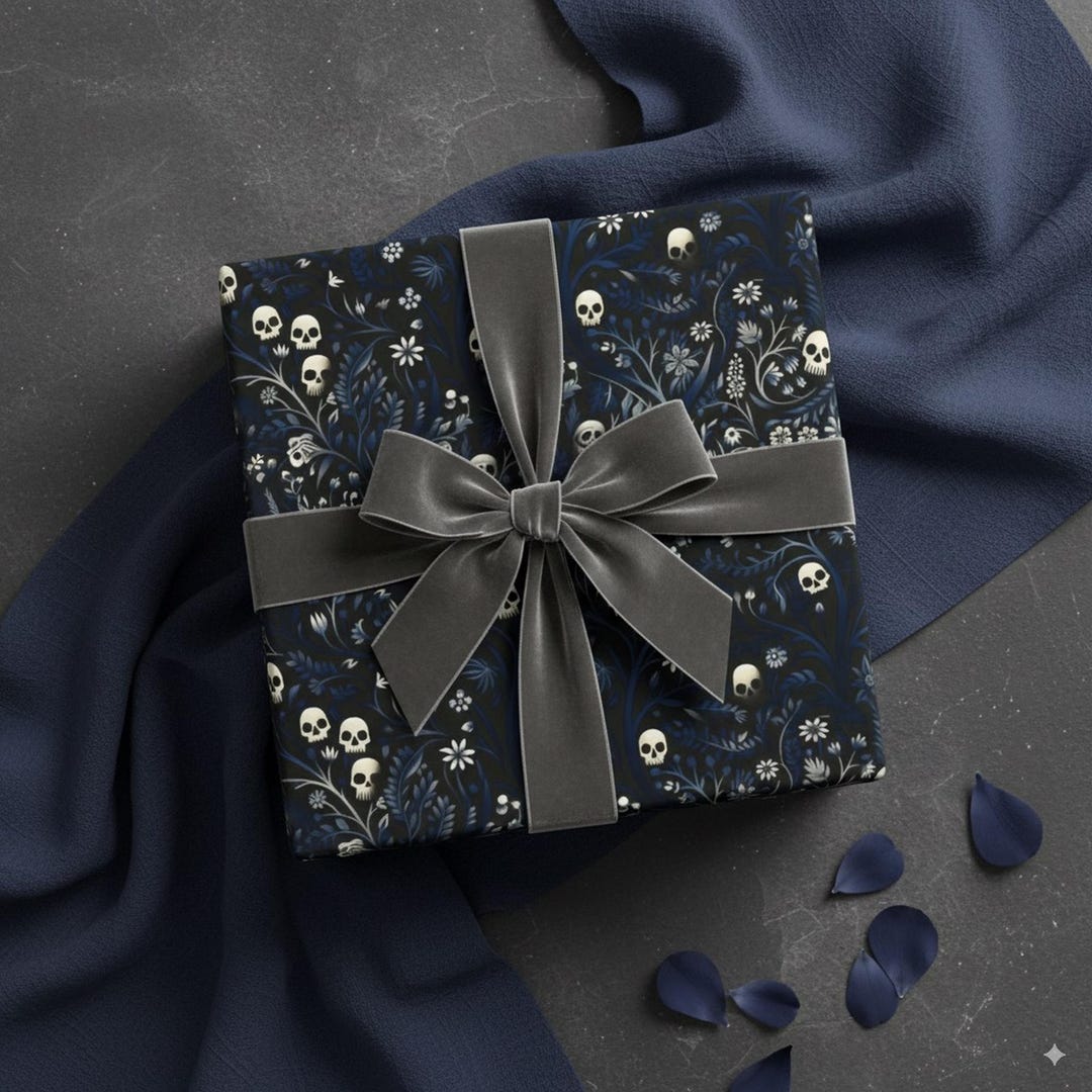 Floral Skull Halloween Wrapping Paper: Gothic Spooky Gift Wrap - Etsy