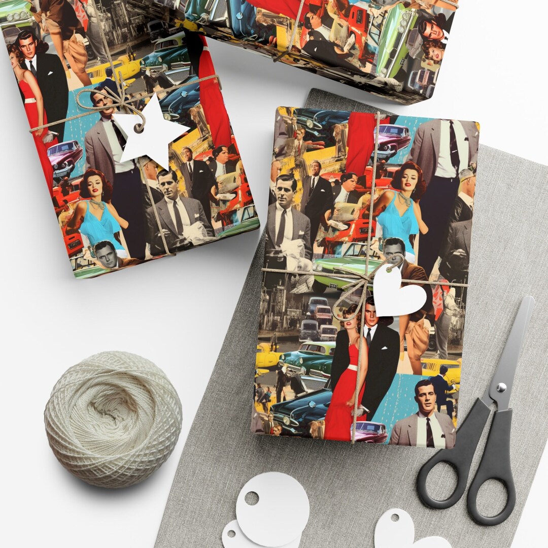 Vintage Hollywood Gift Wrapping Paper Colorful Magazine Collage ...
