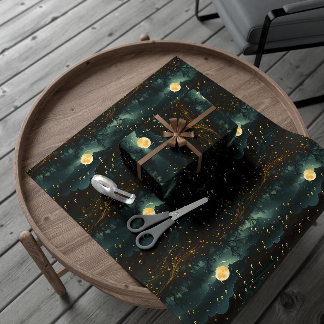 Starry Musical Night Wrapping Paper Moon and Clouds Music Notes Gift ...
