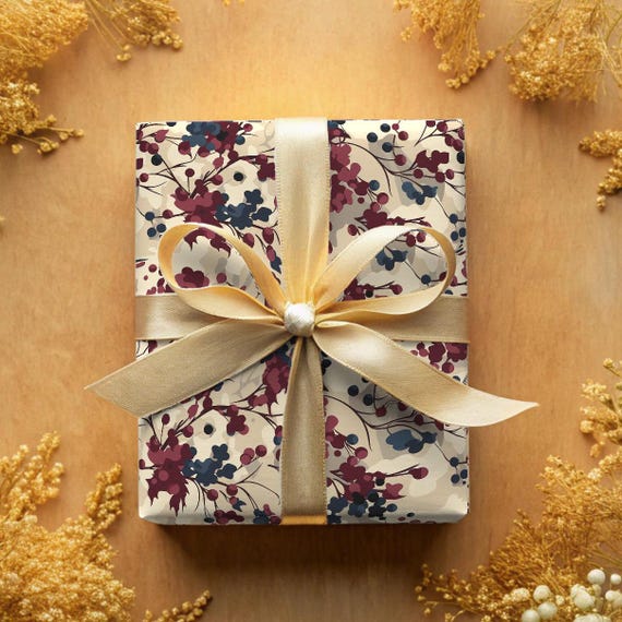 Maroon Wrapping Paper Beige Gift Wrap Leaves and Berries Neutral Gift Wrap Paper Berry Cream Botanical Print Burgundy Wrapping Paper Roll Etsy Ireland