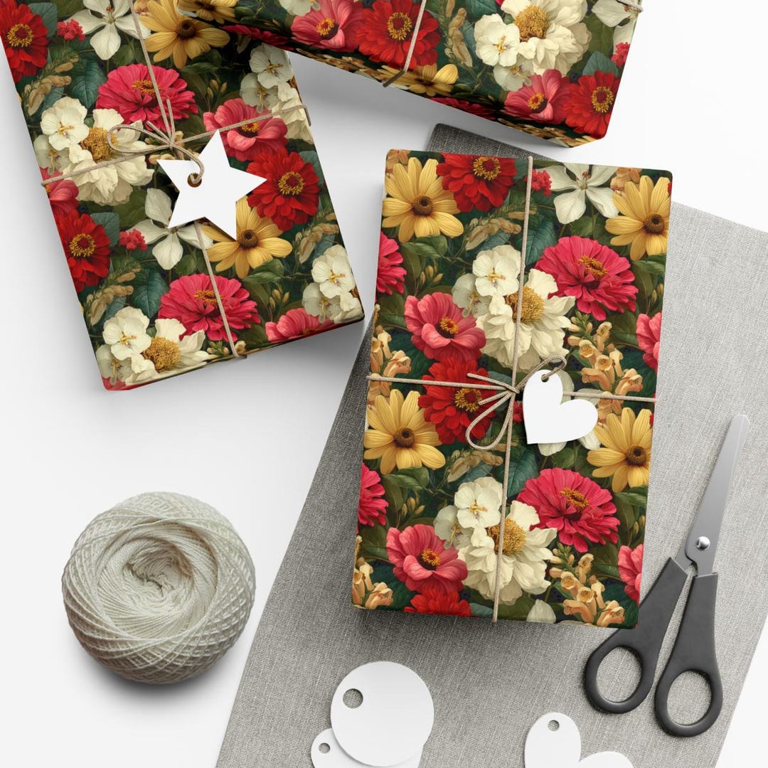 Luxurious Floral Garden Wrapping Paper Elegant Gift Wrap Botanical ...
