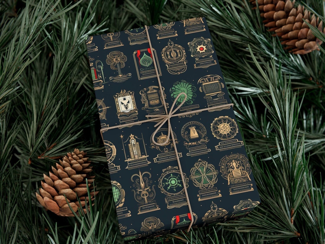 Weird Eclectic Symbol Wrapping Paper Arrow Star Collage Green Black ...