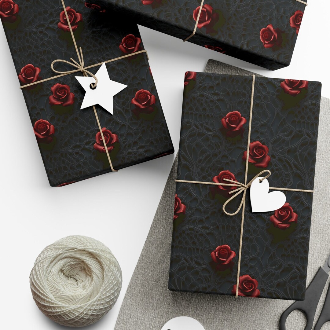 Romantic Red Rose Wrapping Paper Black Lace Design Feminine - Etsy