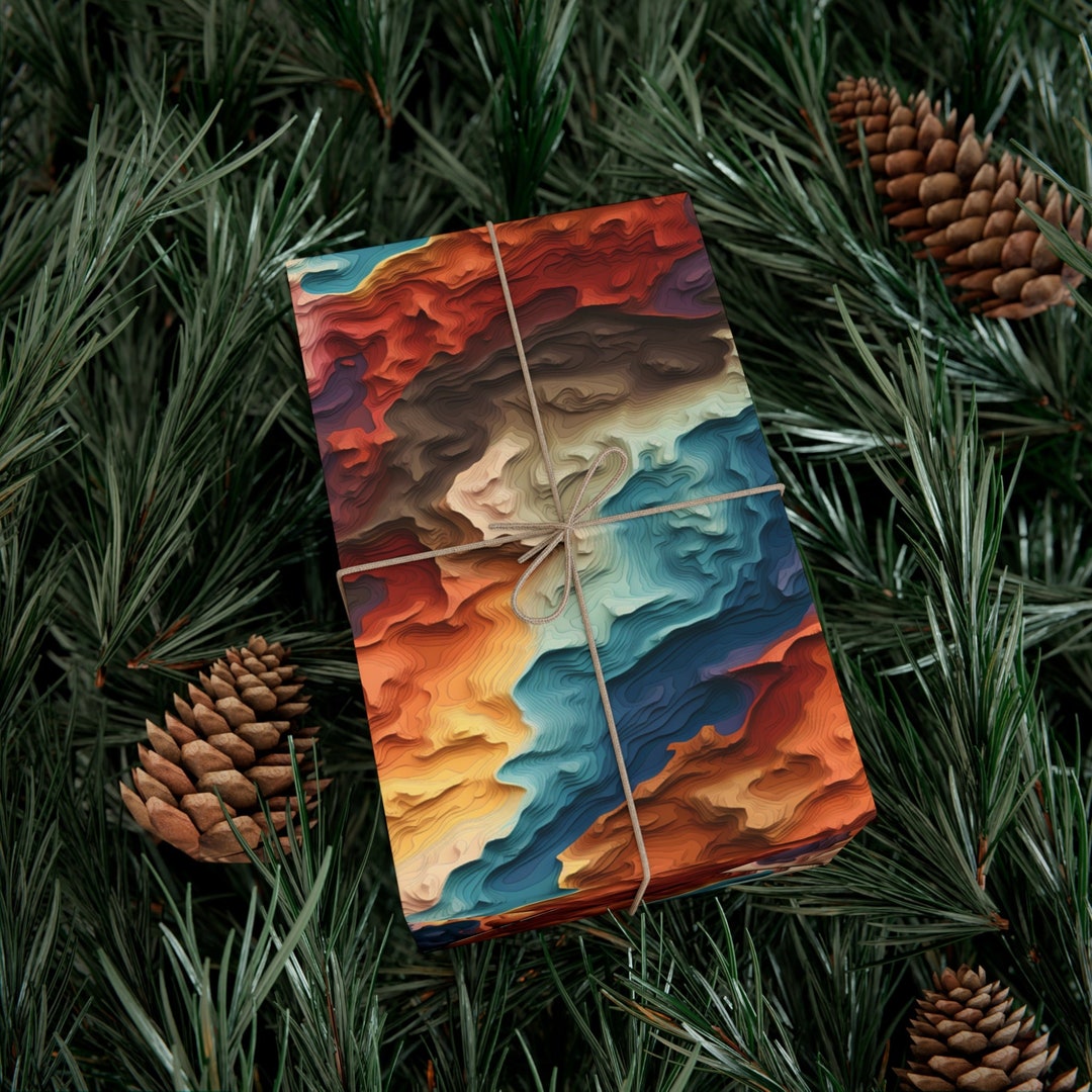 Vibrant Topographical Map Gift Wrapping Paper Rainbow Abstract Art ...