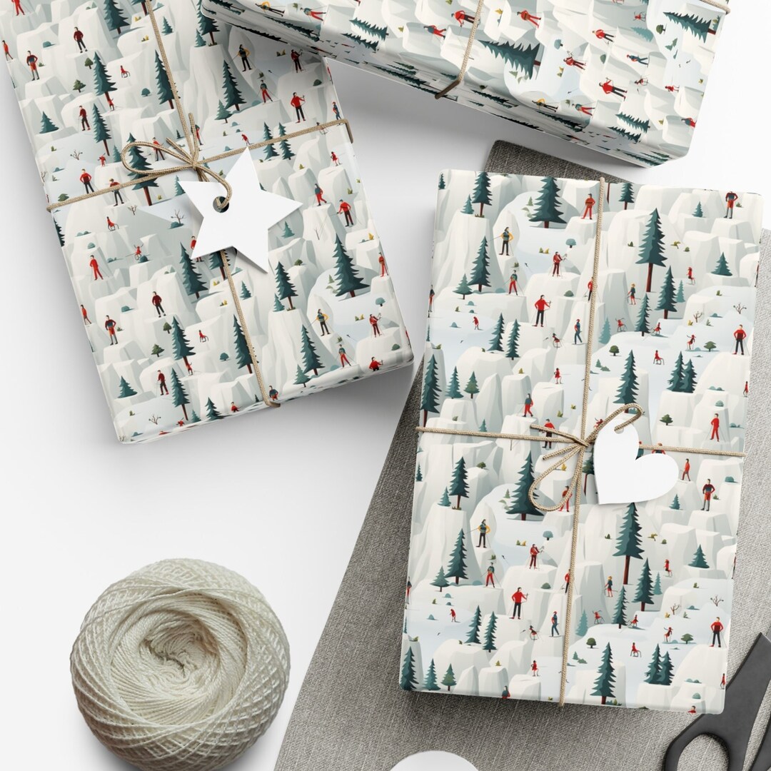 Skiing Adventure Gift Wrapping Paper Snowy Mountain Scene Snow Ski ...