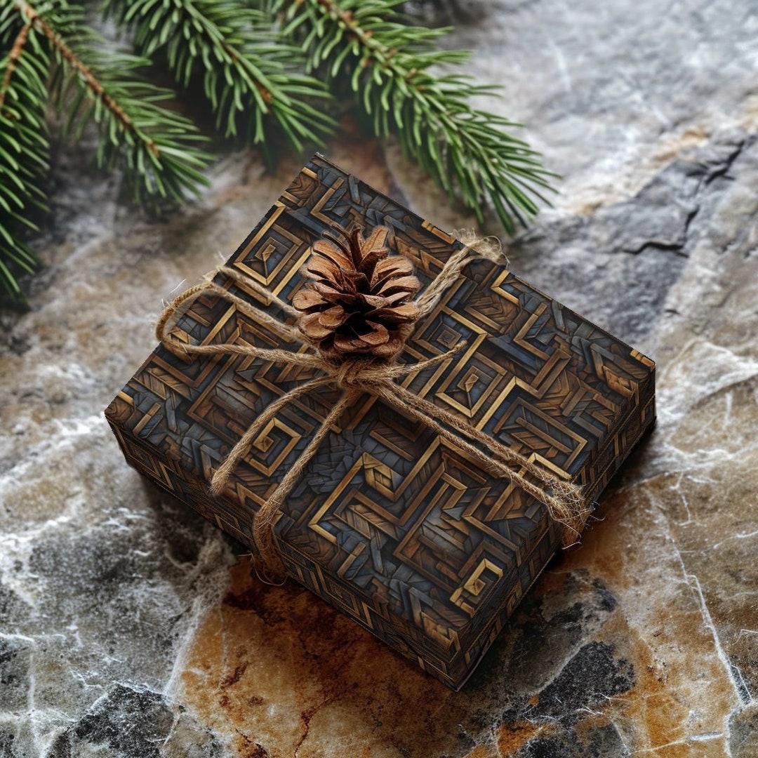 Greek Meander Pattern Wrapping Paper: Dark Metal & Wood, Masculine ...