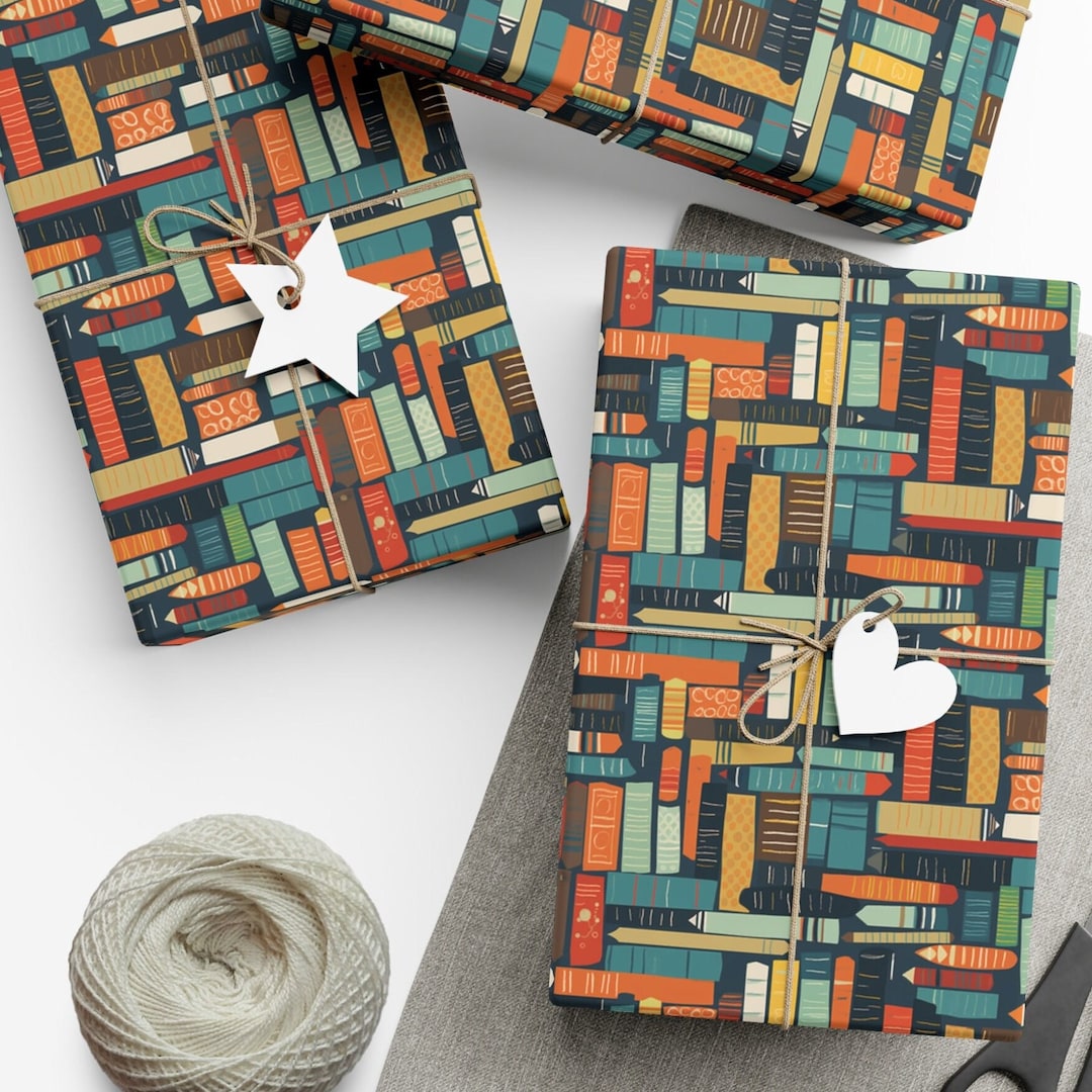 Book Wrapping Paper Library Book Gift Wrap Reading Stacked Books Paper ...