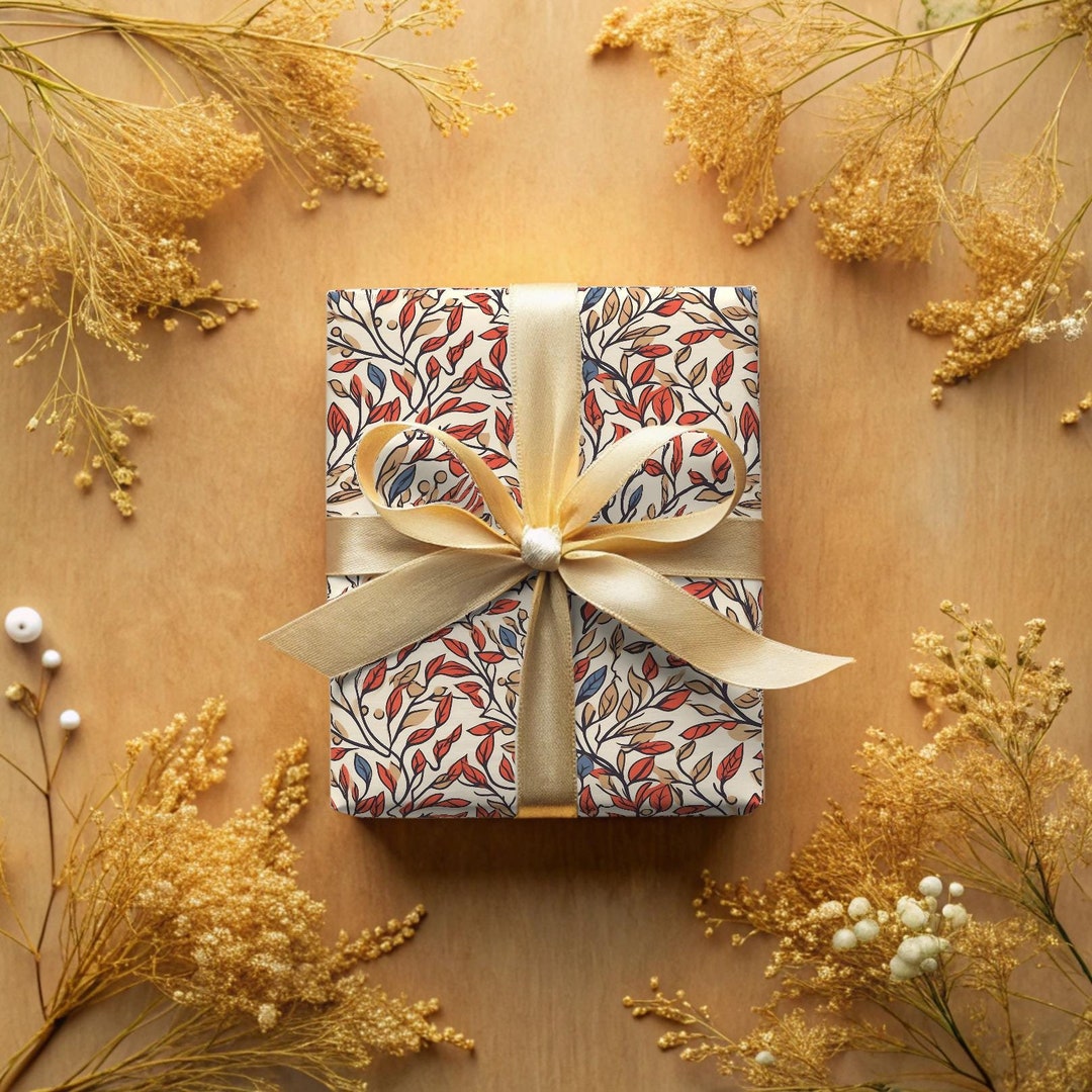 Autumn Gift Wrap Fall Wrapping Paper Watercolor Branch Leaf Berry Gift ...