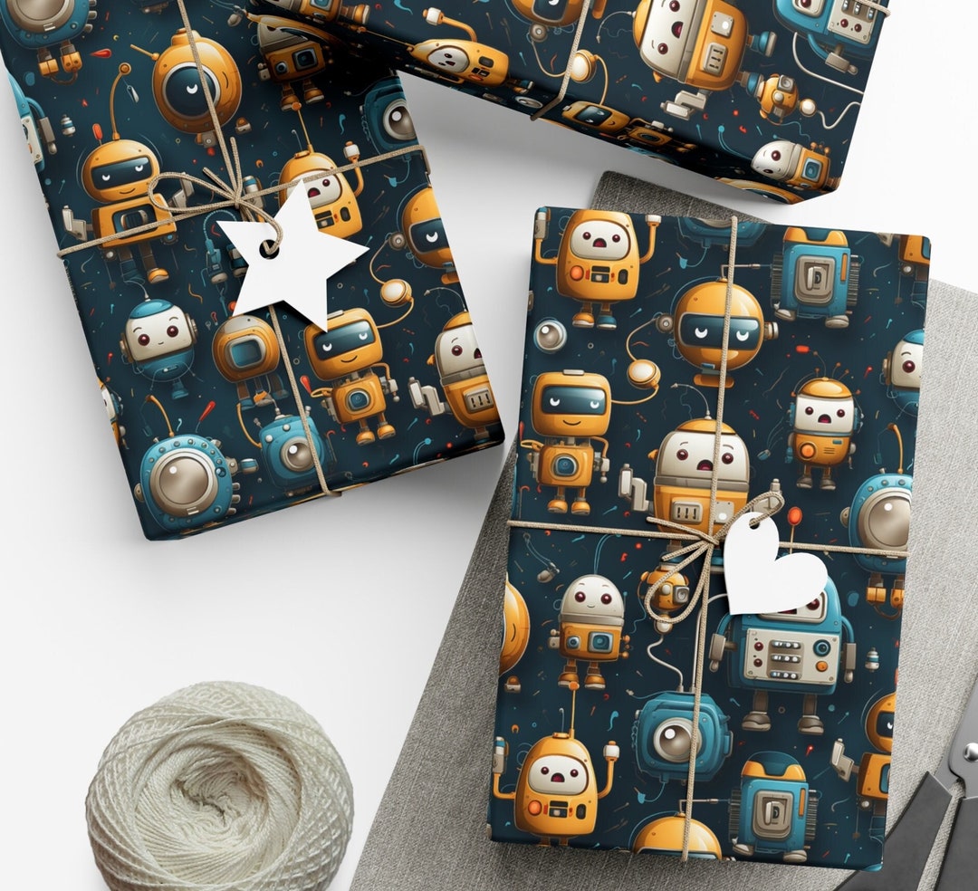 Boys Birthday Robot Wrapping Paper Colorful Cartoon Robots Gift Wrap ...