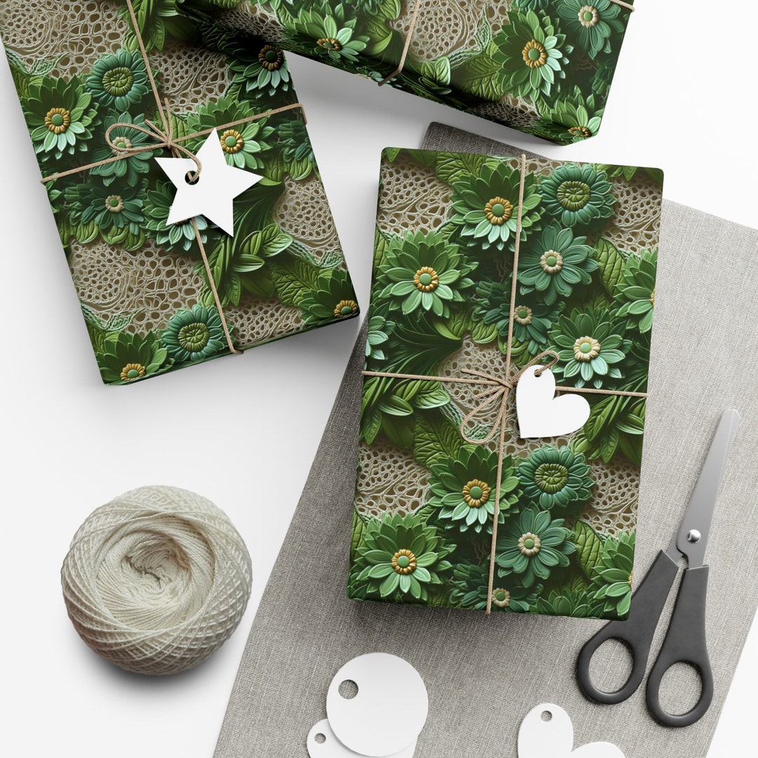 Green Gift Wrap Sunflower Wrapping Paper Green Lace Floral Gift Tan ...