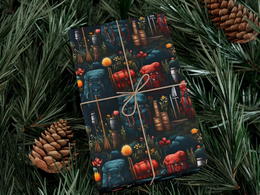 Mountain Climbing Wrapping Paper Vibrant Design Hiking Backpacking ...