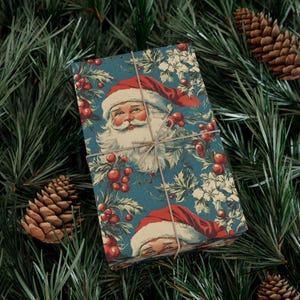 Vintage Santa Wrapping Paper Holiday Gift Wrap Retro Christmas Paper ...