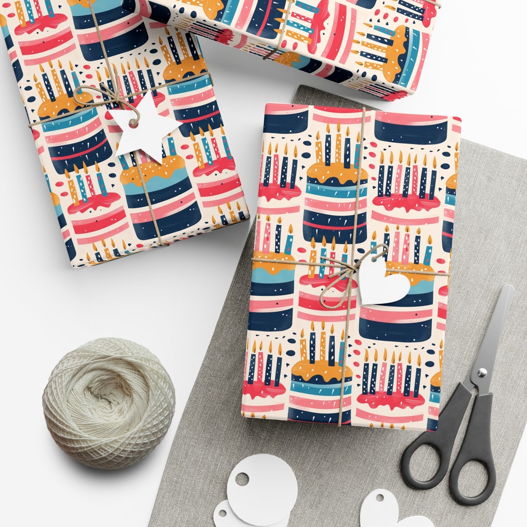 Birthday Cake Wrapping Paper Celebration Gift Wrap Party Cake Design ...