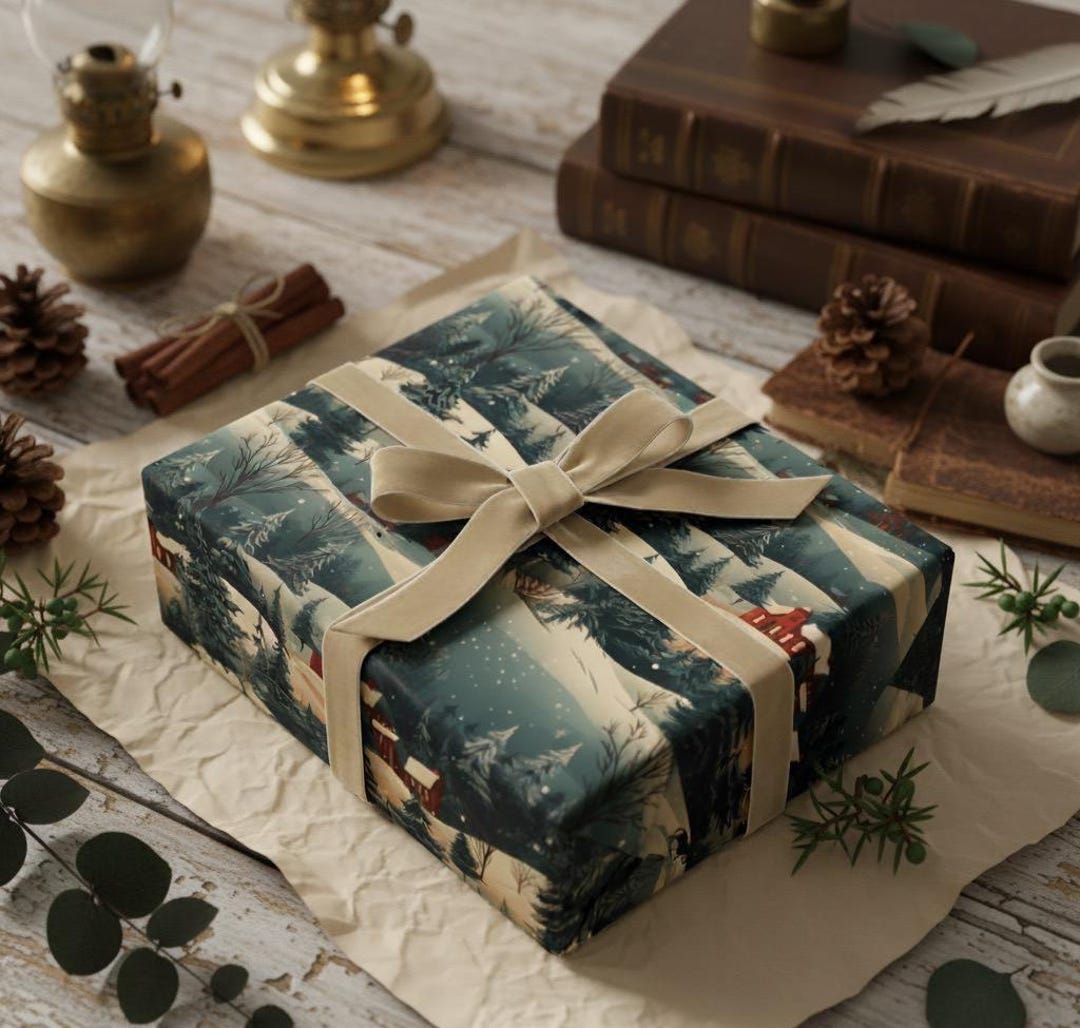 Winter Landscape Gift Wrapping Paper: Cozy Christmas Holiday Design - Etsy