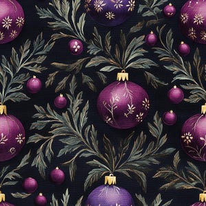 Purple Ornament Wrapping Paper Dark Holiday Gift Wrap Christmas Paper ...