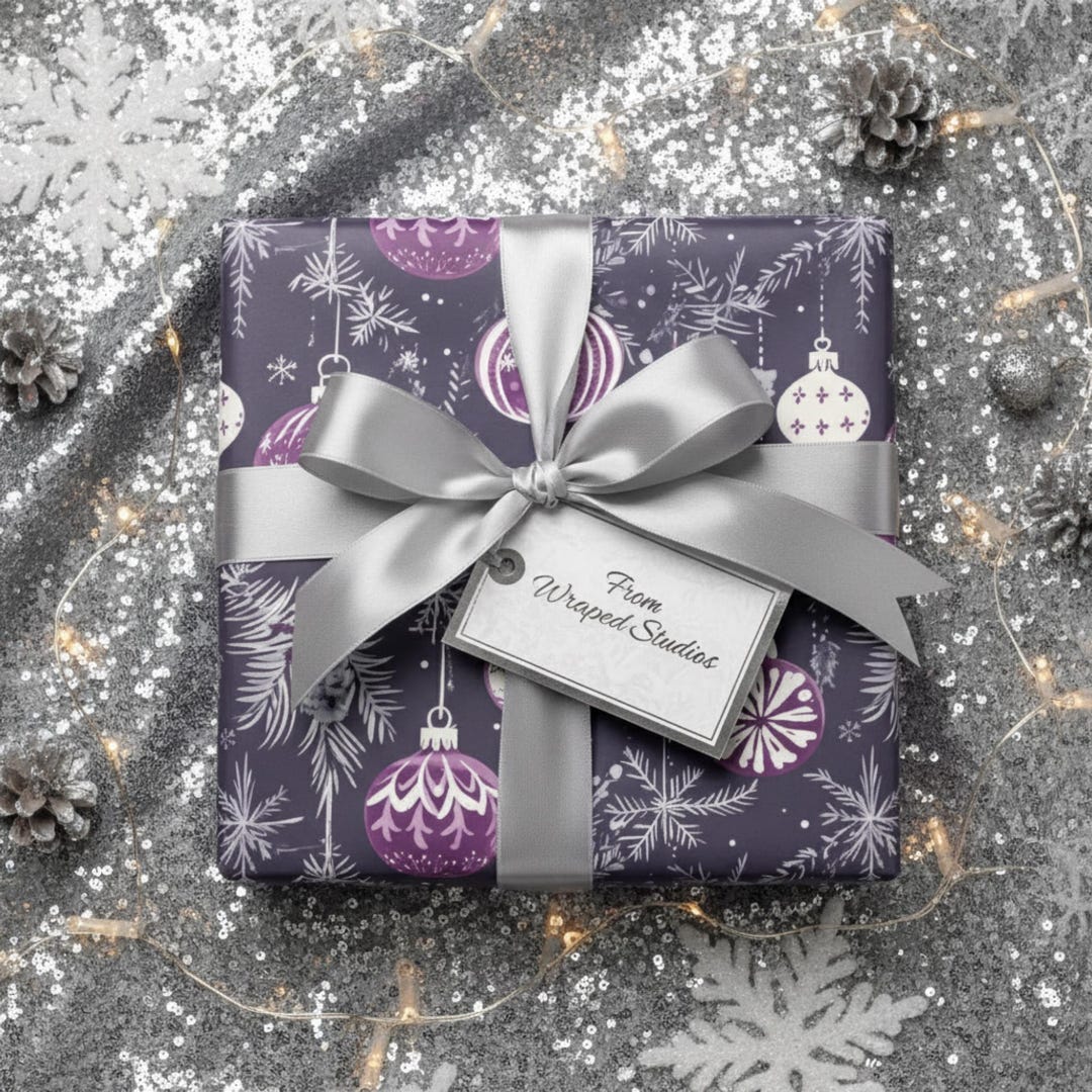 Deep Purple Christmas Wrapping Paper, Vintage Ornament, Elegant Holiday ...
