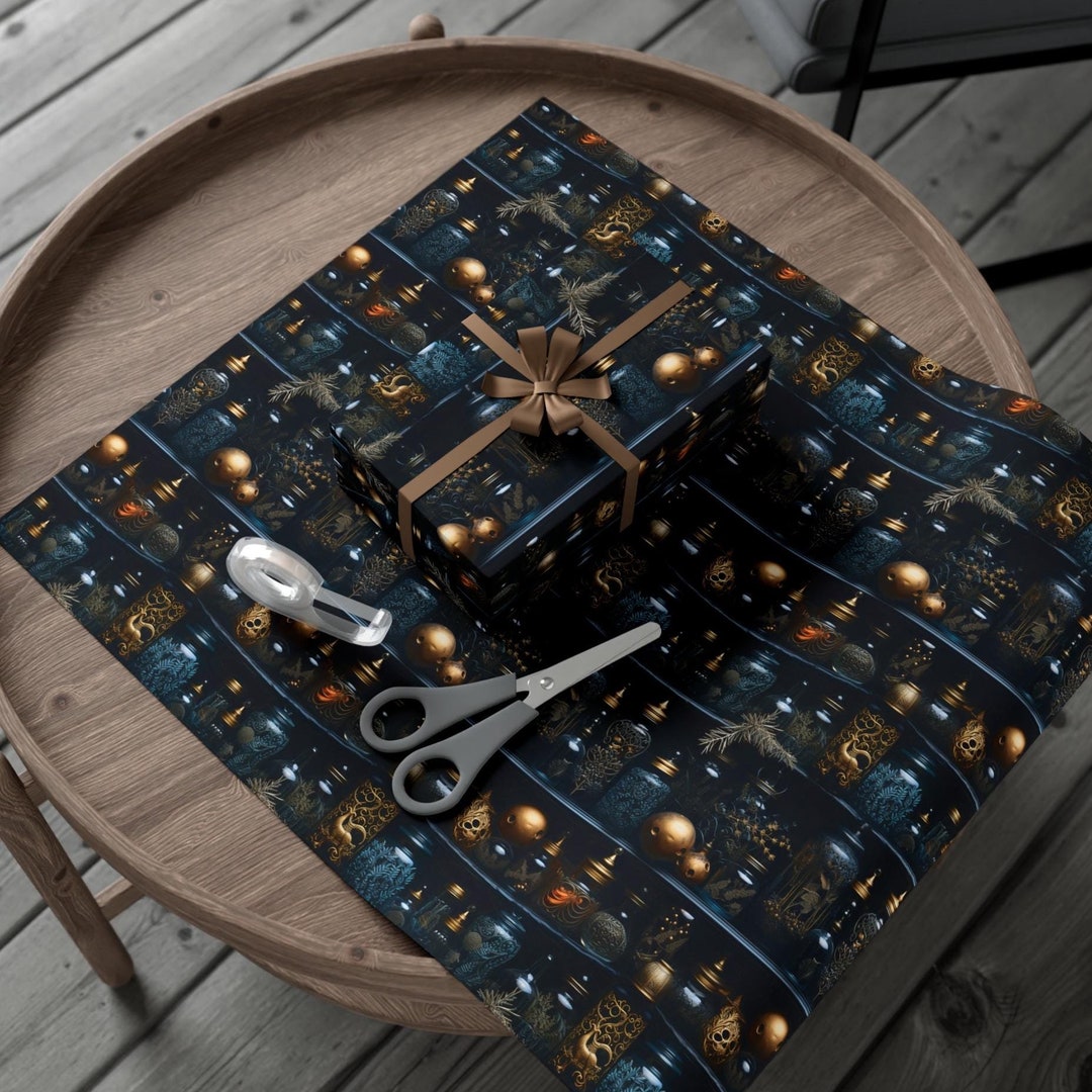 Gothic Christmas Gift Wrap Black Wrapping Paper Pagan Christmas Paper ...