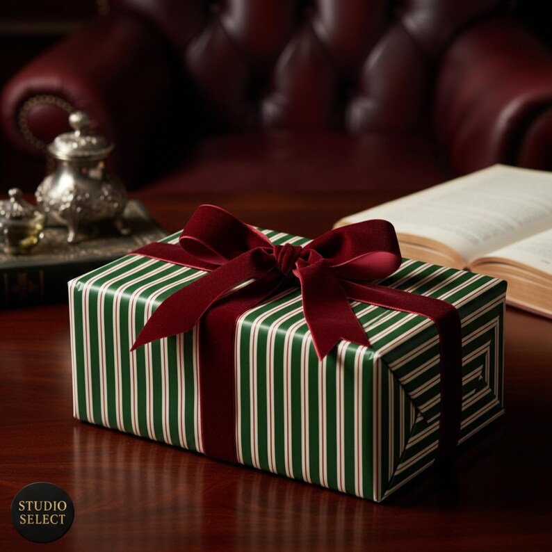 Forest Green Striped Christmas Gift Wrap, Holiday Wrapping Paper - Etsy