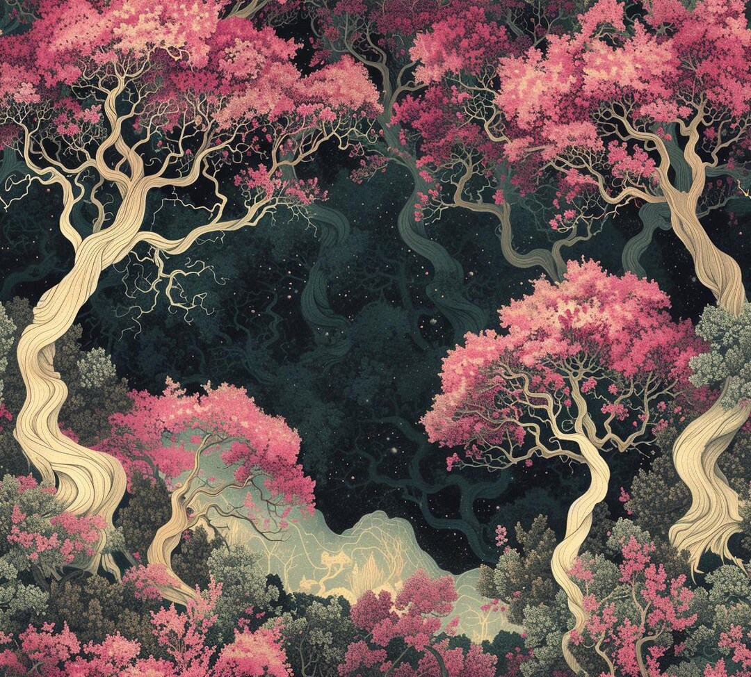 Enchanted Forest Gift Wrap Blooming Tree Wrapping Paper Nature Inspired ...