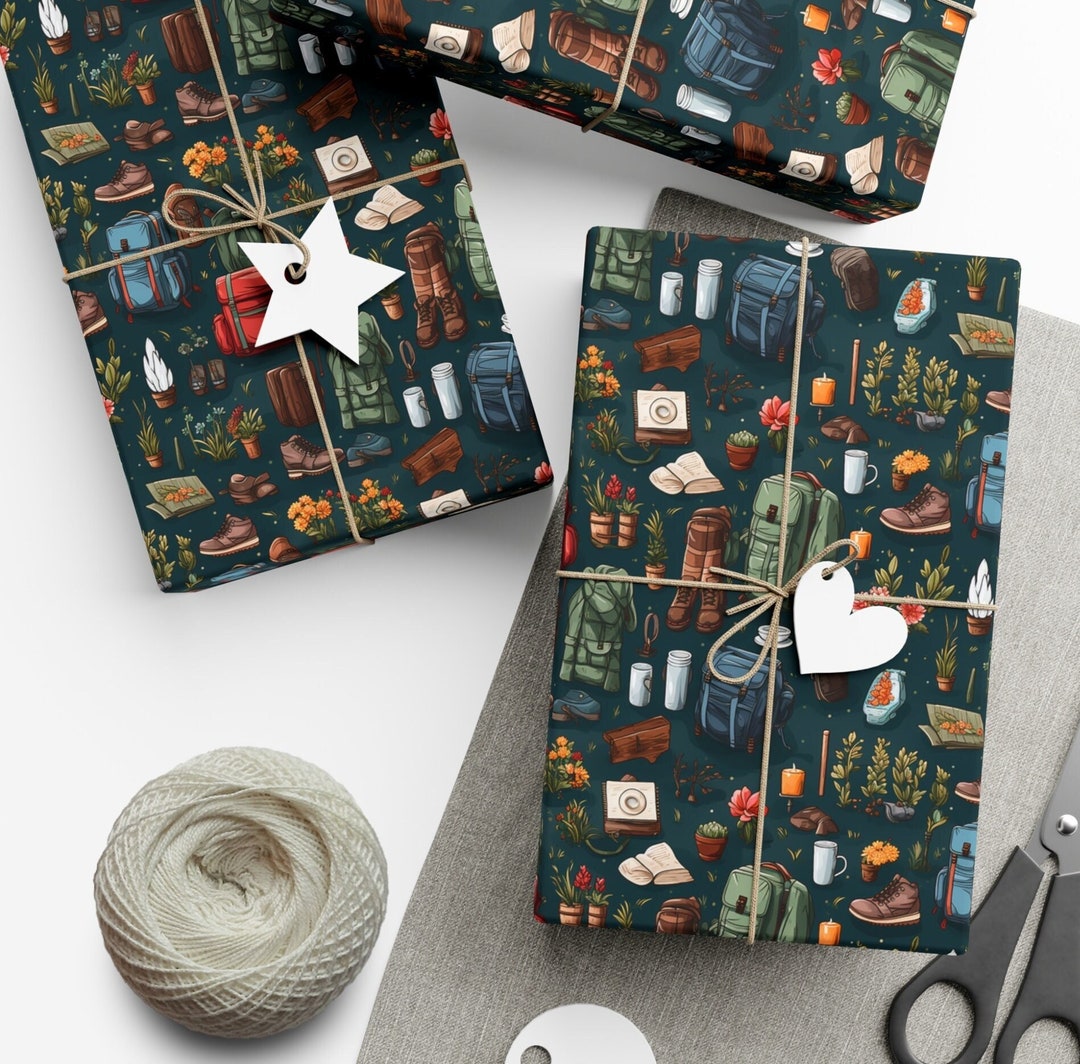 Hiking Wrapping Paper Backpacking Camping Hiking Boots Adventure Gift ...