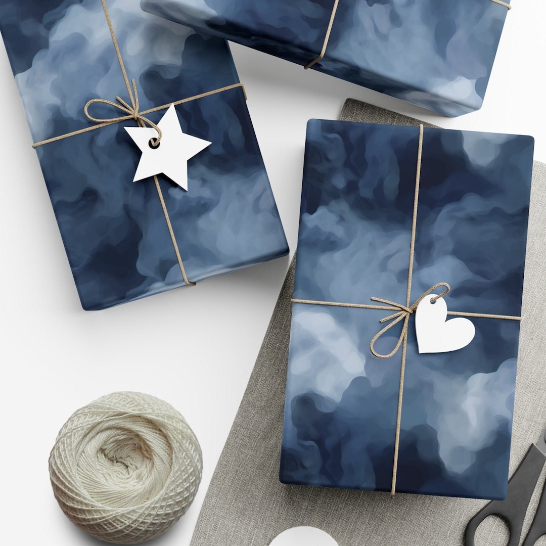 Abstract Storm Clouds Wrapping Paper: Elegant Navy Blue Gift Wrap - Etsy