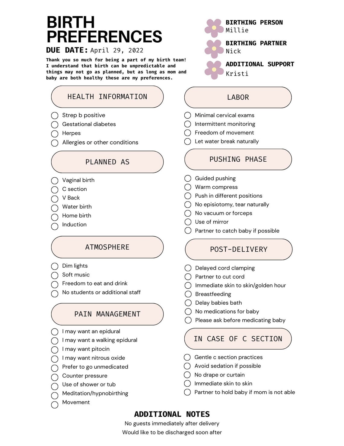 Birth Plan Editable Printable Canva Template, Labor, Delivery, Pain ...