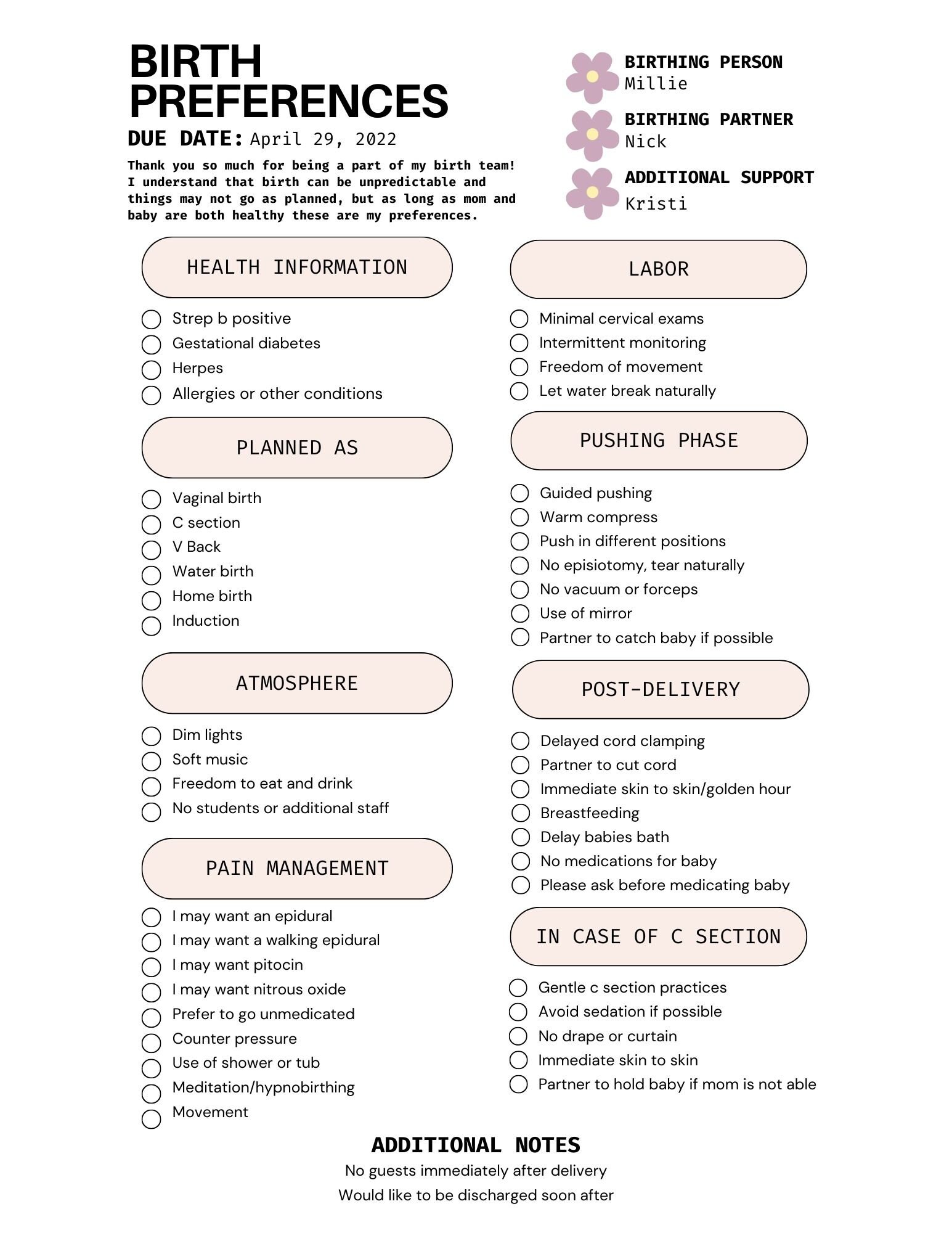 Birth Plan Editable Printable Canva Template, Labor, Delivery, Pain ...