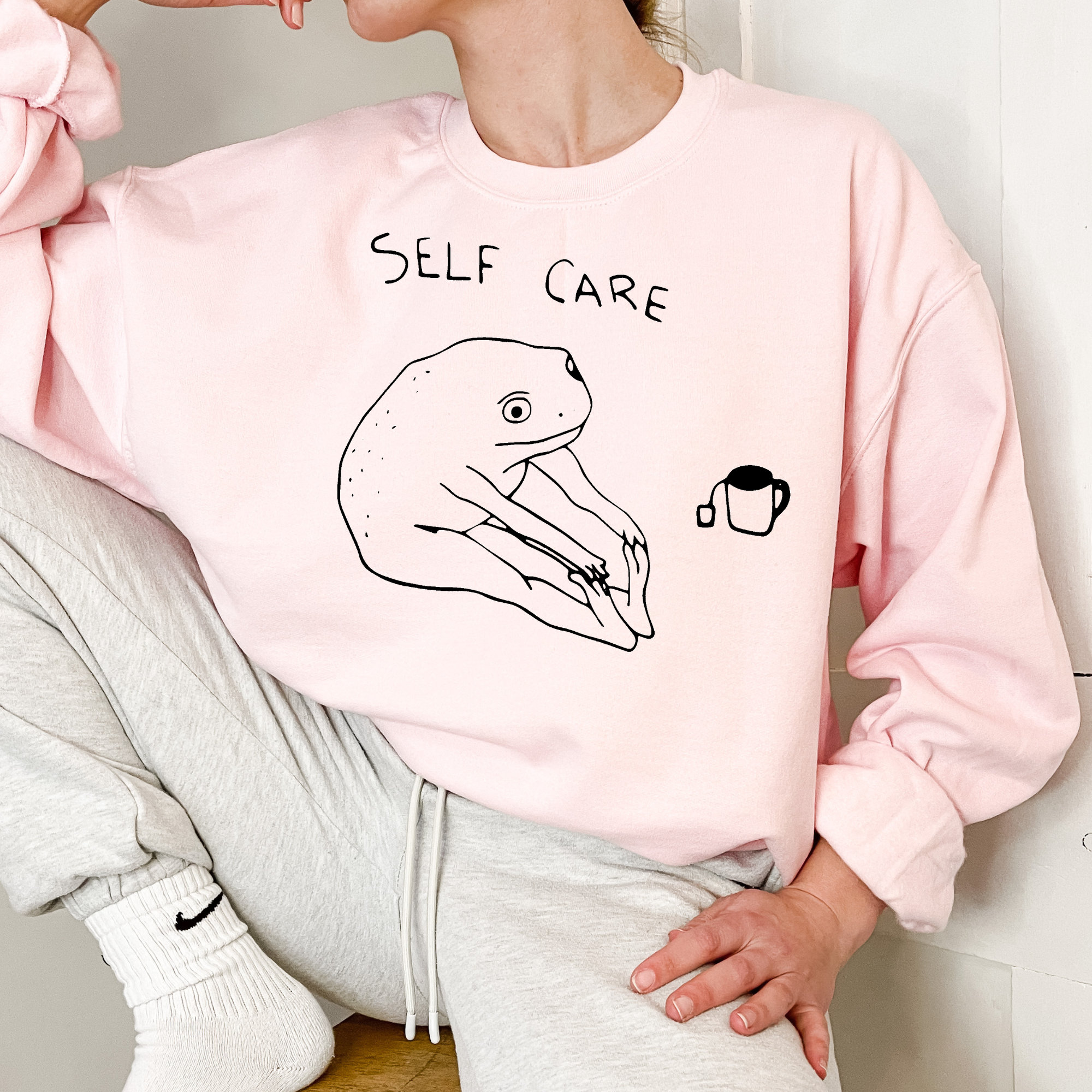 Funny Frog Self Care Sweatshirt Funny Frog Self Care Retro Hoodie ...
