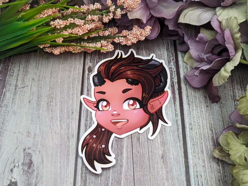 Chibi Tiefling Barbarian Sticker, Cute Demon Girl Stickers, RPG ...