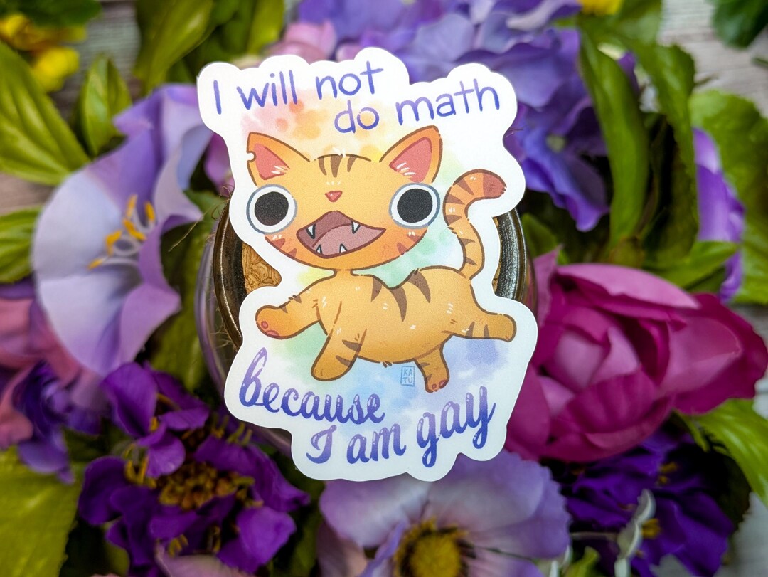 Will Not Do Math Gay Cat Sticker, Vinyl Sticker for Laptop or Water ...