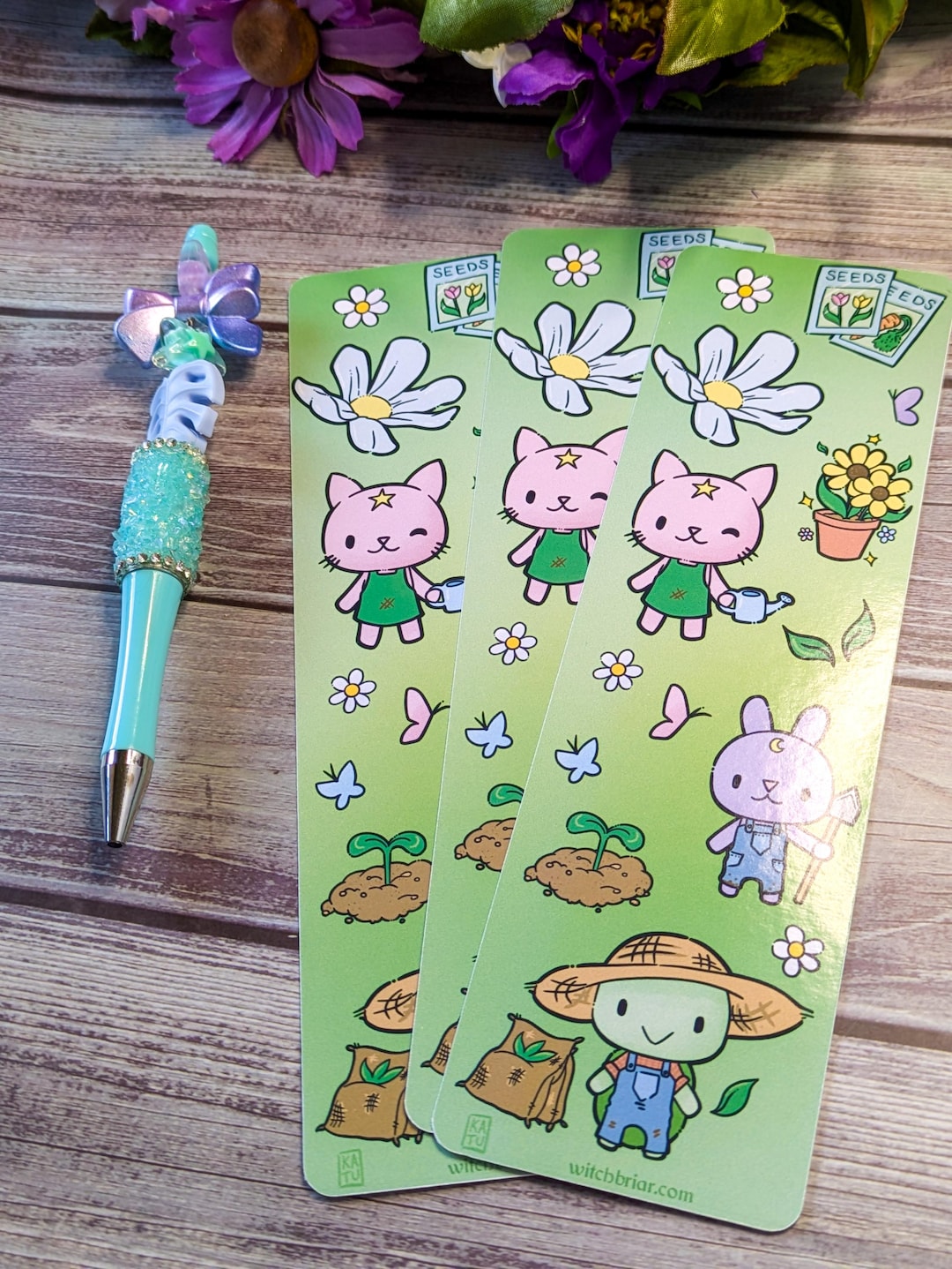 Gardening Delight Bookmark Kawaii Aesthetic Glossy Cardstock - Etsy