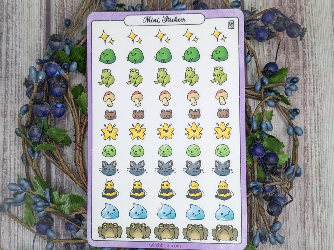 Adorable 4x6 Vinyl Sticker Sheet - Mini Stars, Frogs, Cats & Bees for ...