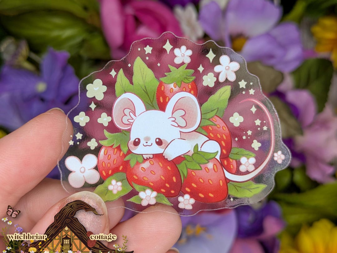 Strawberry Mouse CLEAR Sticker, Cute Mice Stickers, Gift for Animal ...