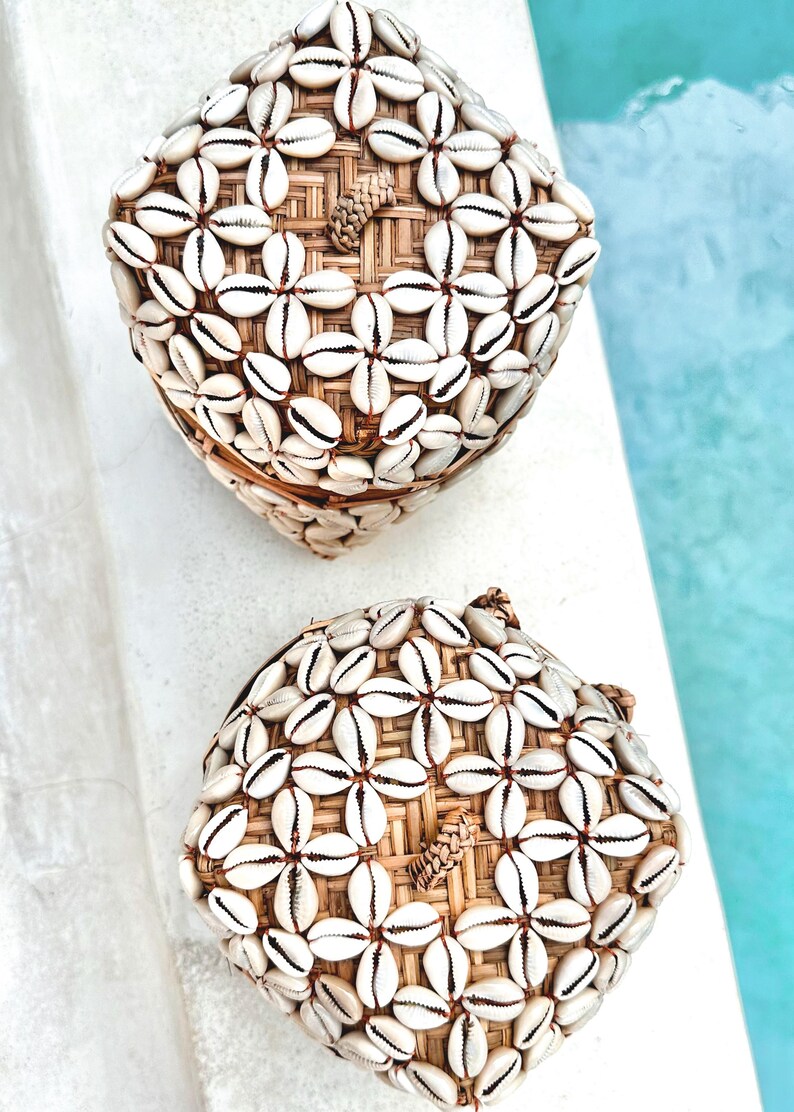 Bamboo Basket With Cowrie Shells - Etsy