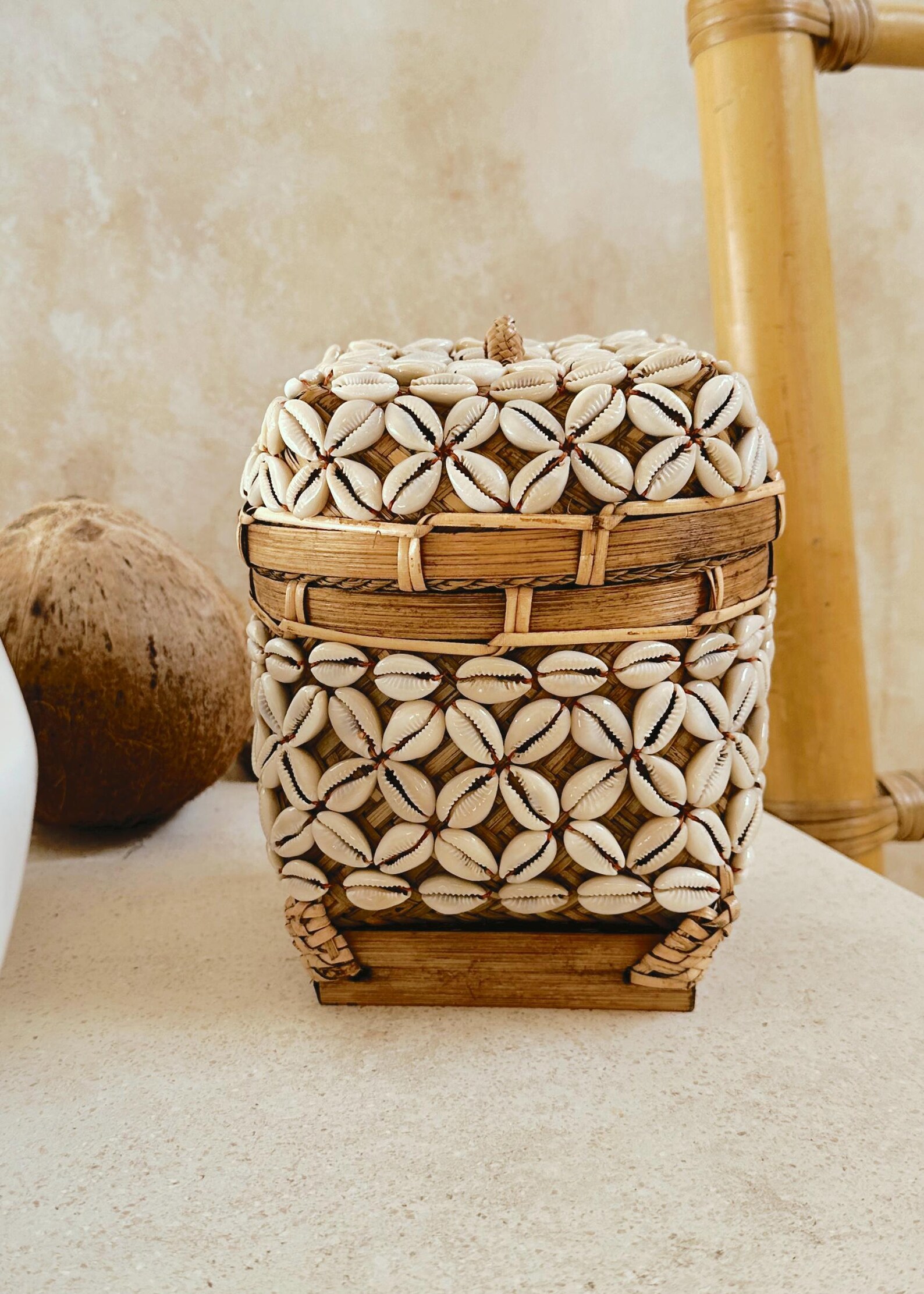 Bamboo Basket With Cowrie Shells - Etsy