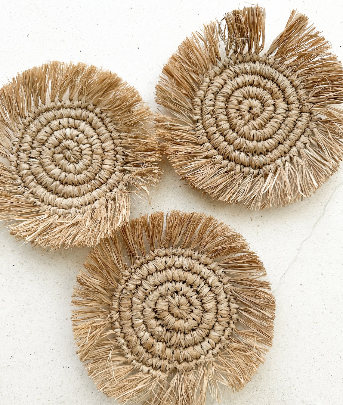 Round Raffia Coaster With Fringes - Etsy