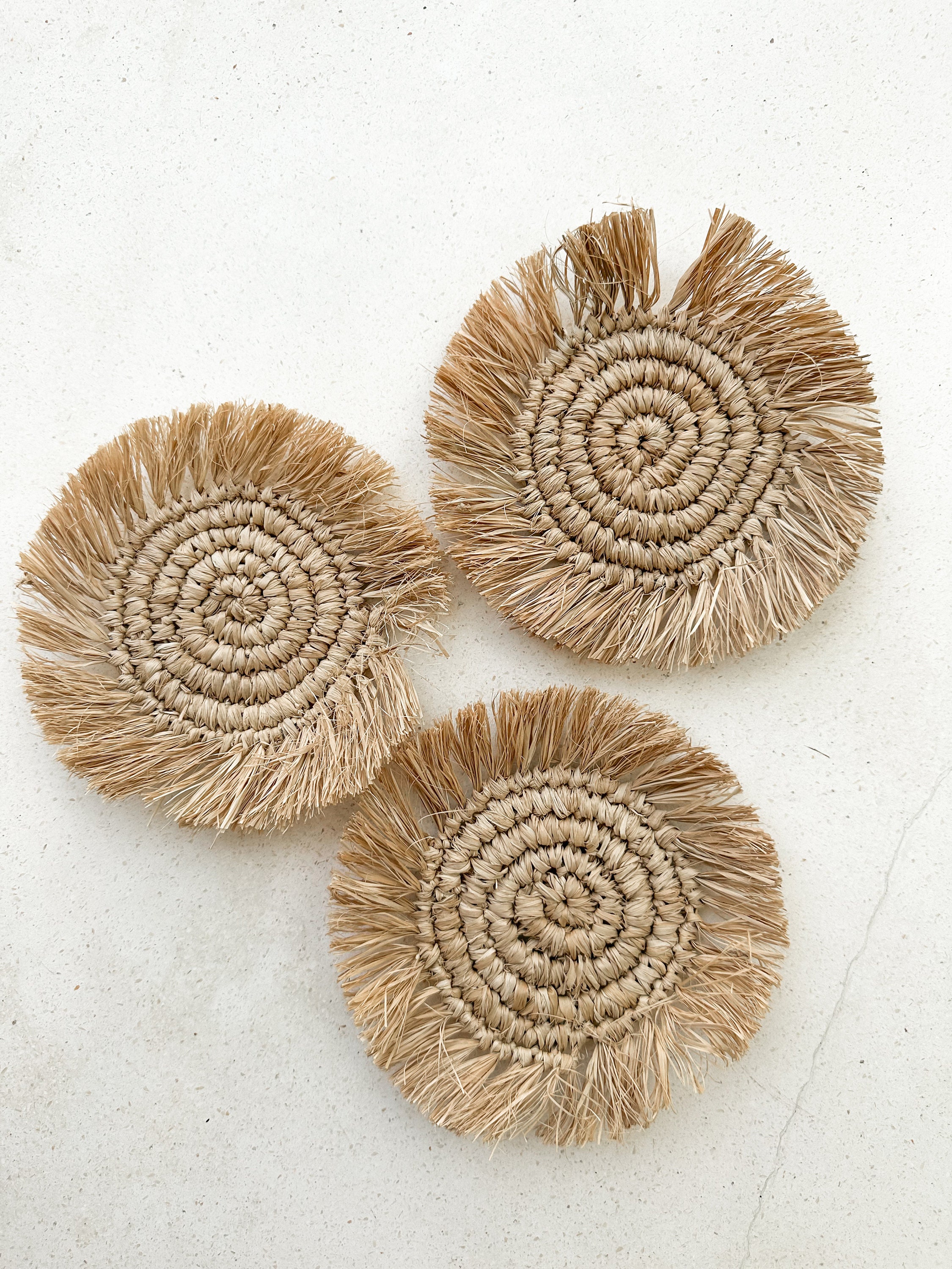 Round Raffia Coaster With Fringes - Etsy