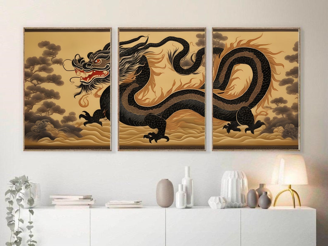 Chinese Dragon Printable Wall Art Set of 3 Pcs AI Dragon - Etsy