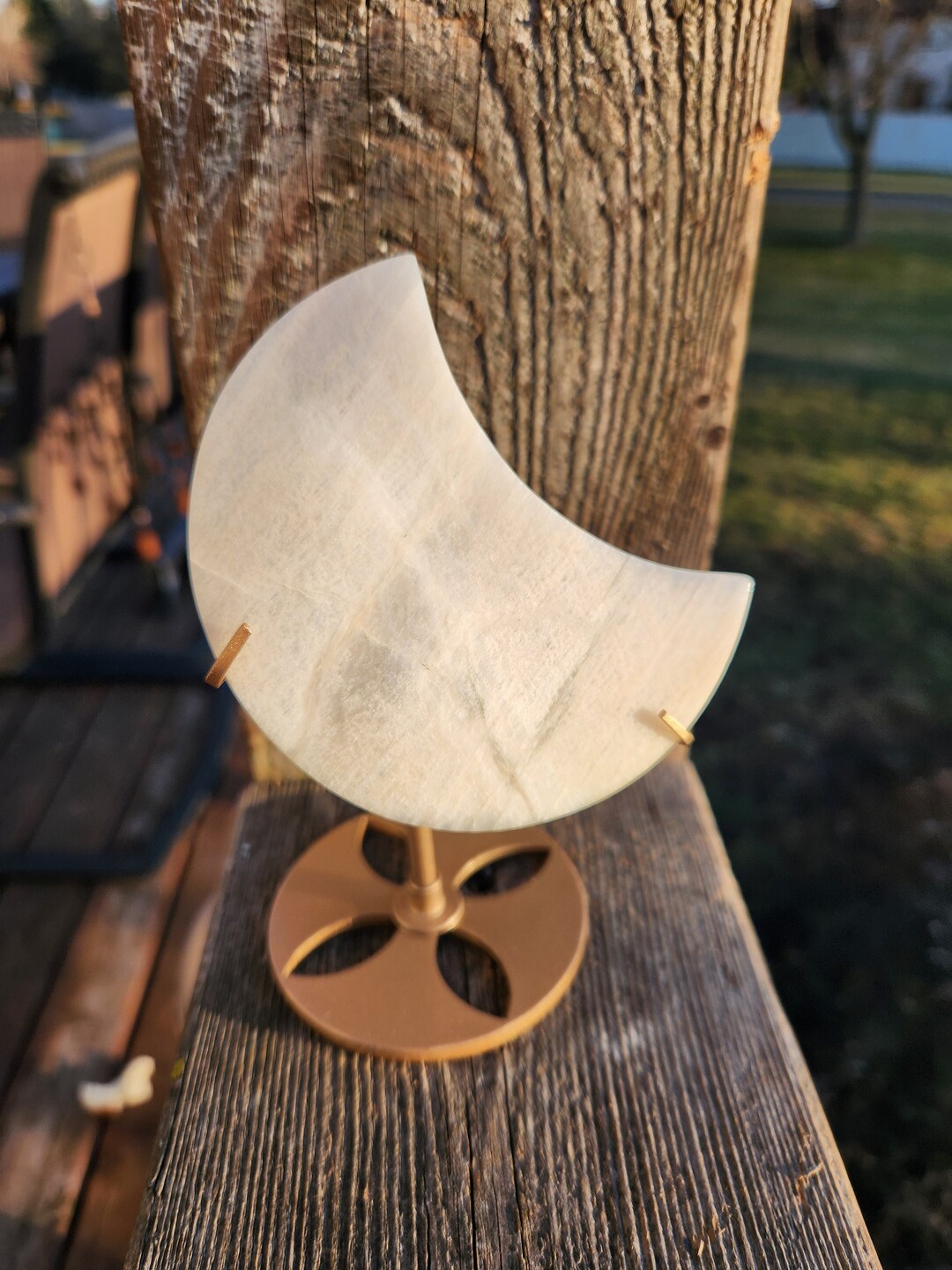 Beautiful Moonstone Half Moon Crystal Stone on Gold Metal - Etsy